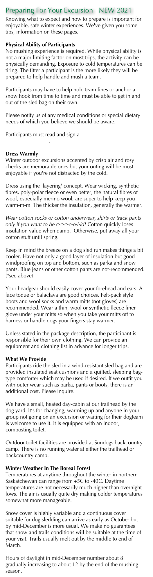 Preparations For Excursions